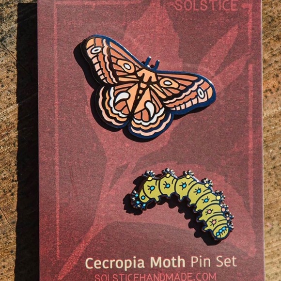 solstice handmade | Other | Cecropia Moth And Caterpillar Pin Set ...